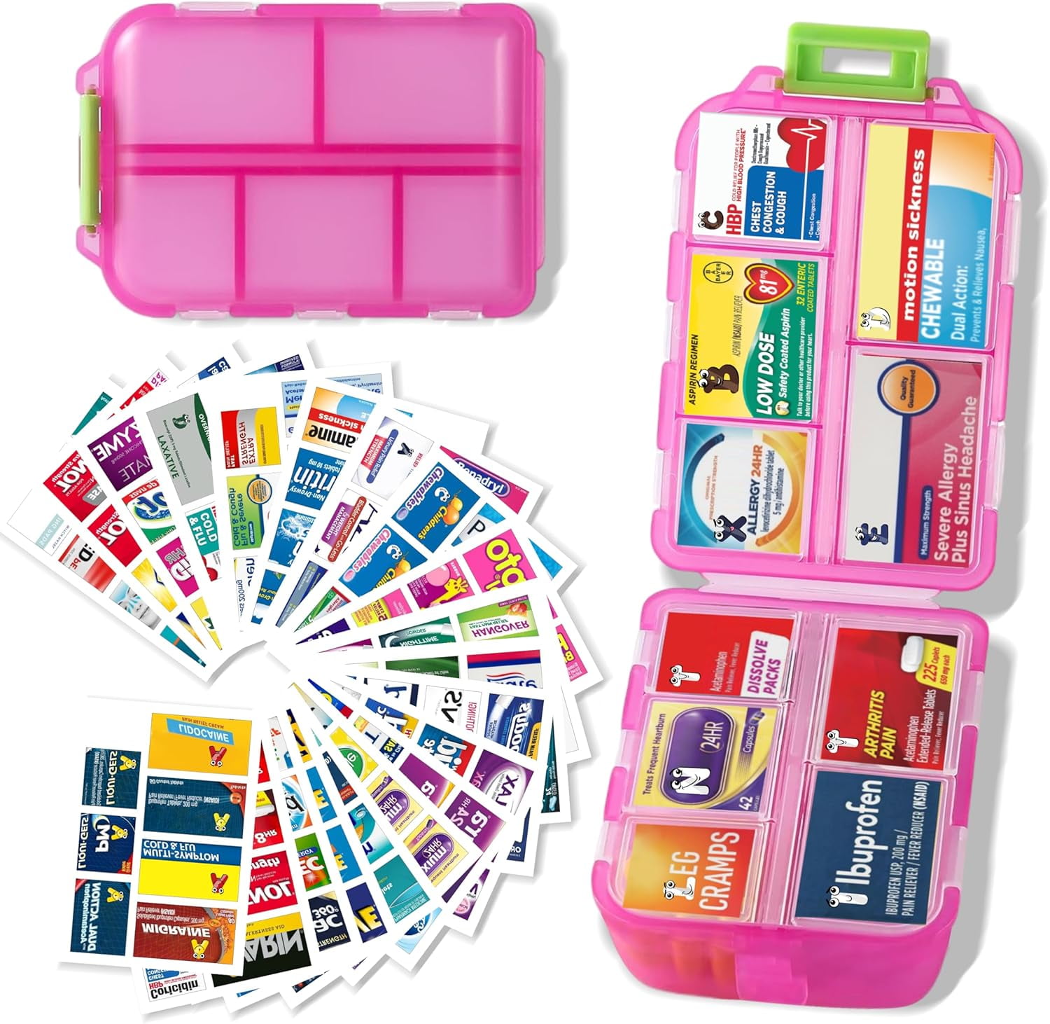 Pill Organizer with Medicine Labels Travel Daily Pill Container Mini ...