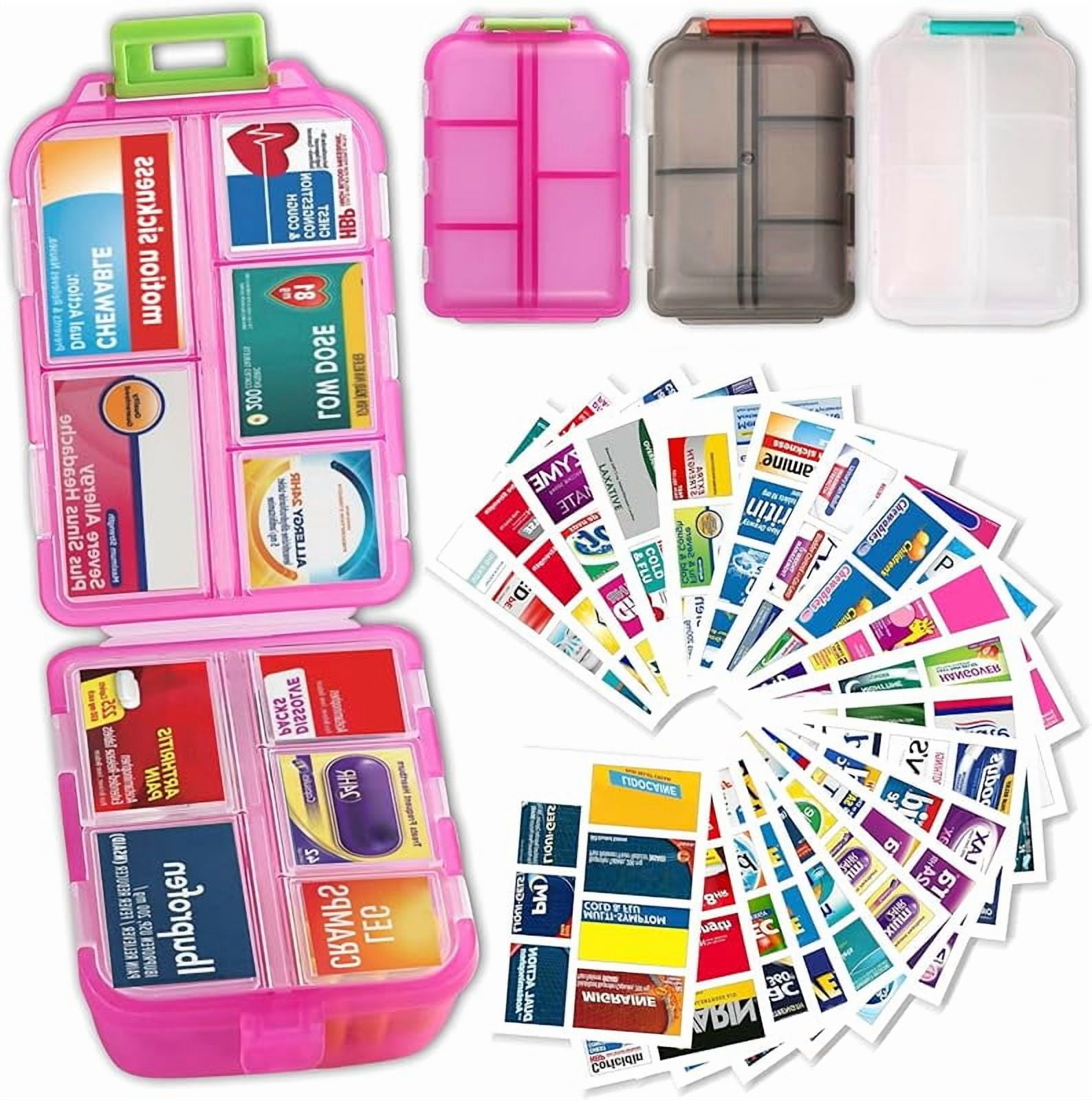 Pill Organizer with Medicine Labels Travel Daily Pill Container Mini ...