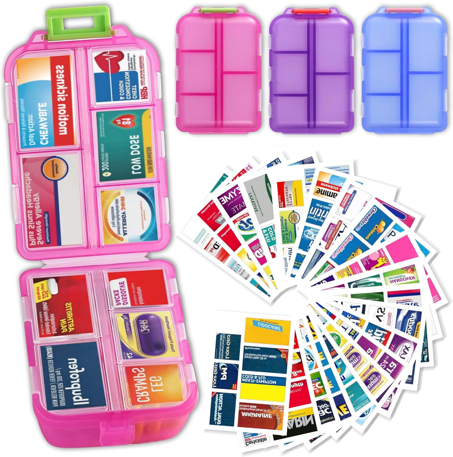 Pill Organizer with Medicine Labels Travel Daily Pill Container Mini ...