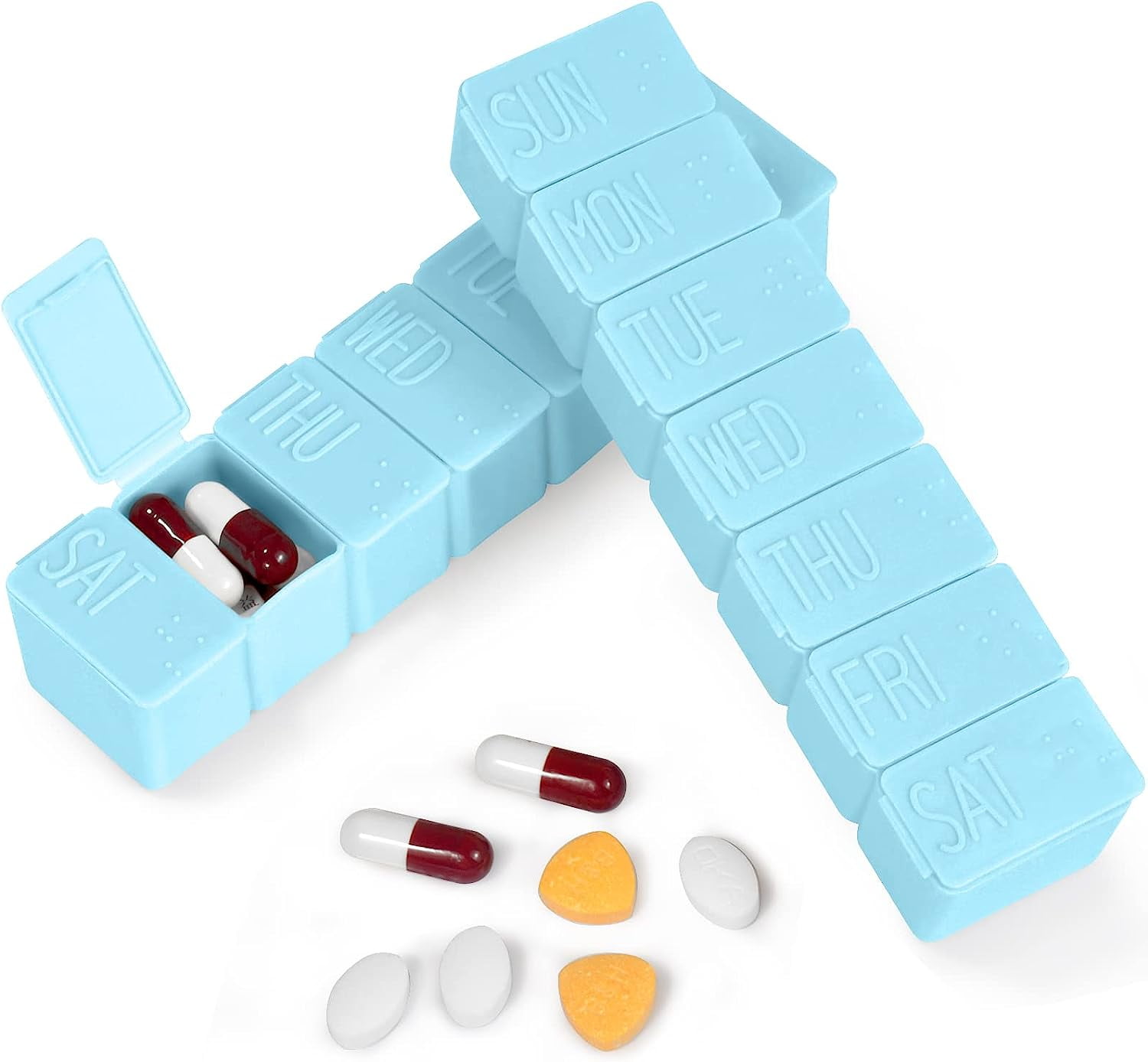 Pill Organizer-Pill Boxes for Travel, 7 Day with Braille - Walmart.com