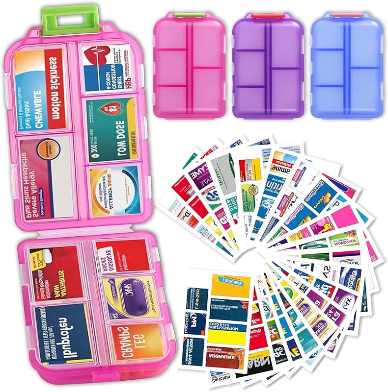 Pill Organizer with Medicine Labels, Travel Daily Pill Container, Mini ...