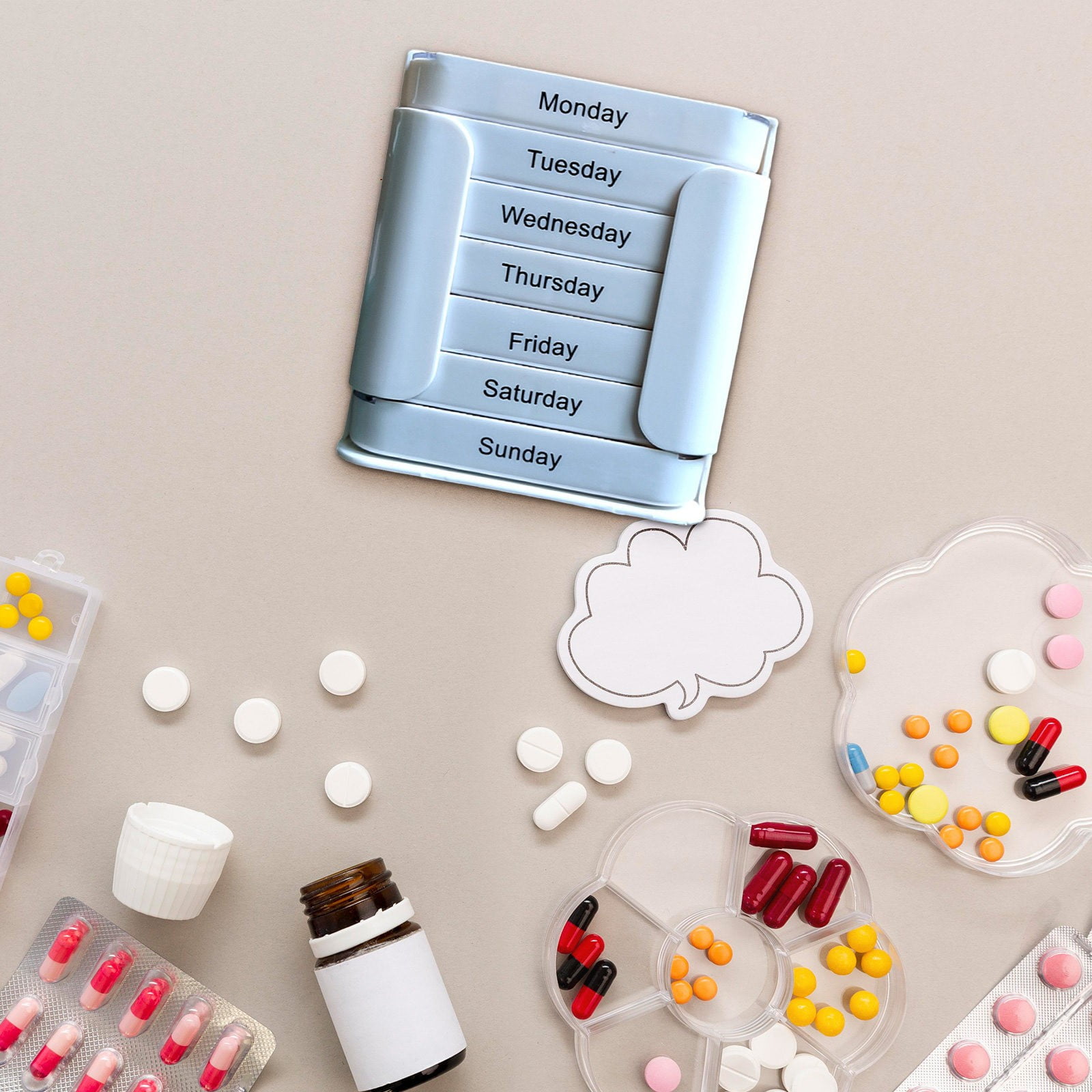 Pill Organizer with Medicine Labels Travel Daily Pill Container Mini Medication Organizer ...