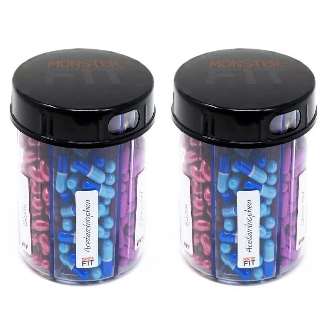 Pill Thing Monster Jr Round Holder Pill Dispenser Bottle with Labels, 2 ...