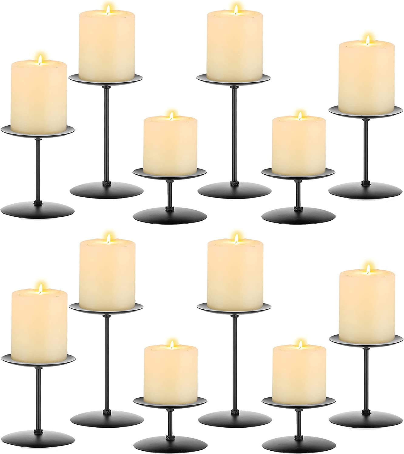 Pillar Candle Holders Candelabra Black - Set of 12 Bulk Candle Stand ...
