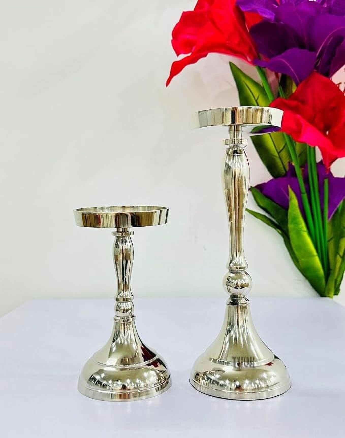 Pillar Candle Holders Silver Candlestick Holder for Pillar Set of 2 ...