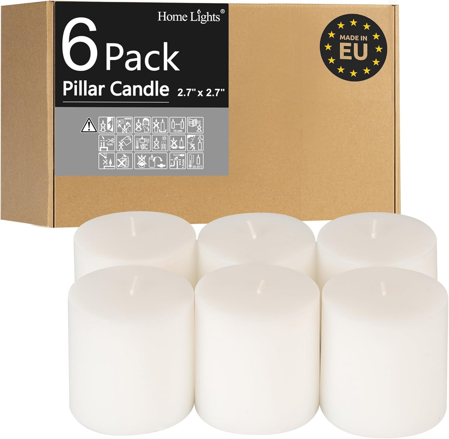 Pillar Candles - 2.7x3 inch | 30 Hours Burning, 6 Count - White ...