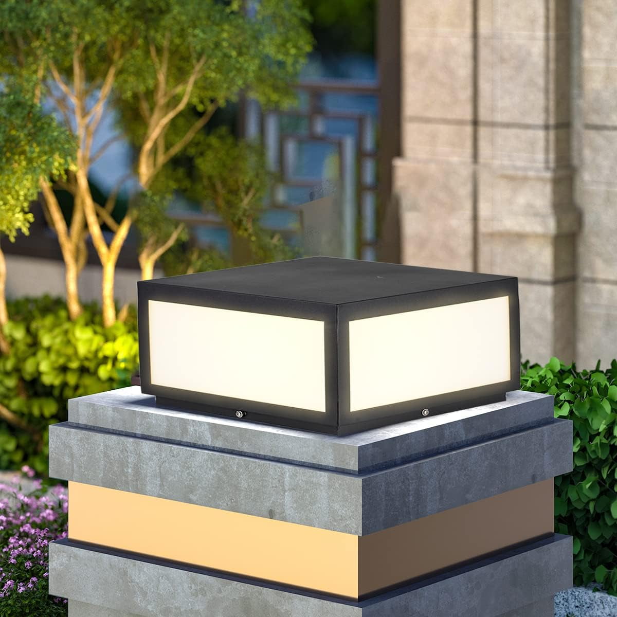 Pillar Lamp Post Light, Tempered Glass Deck Cap Light Lantern Column ...