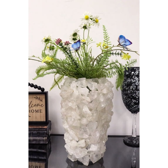 Pillar Quartz Crystal Mineral Stone Rocks Floral Vase Modern Accent ...