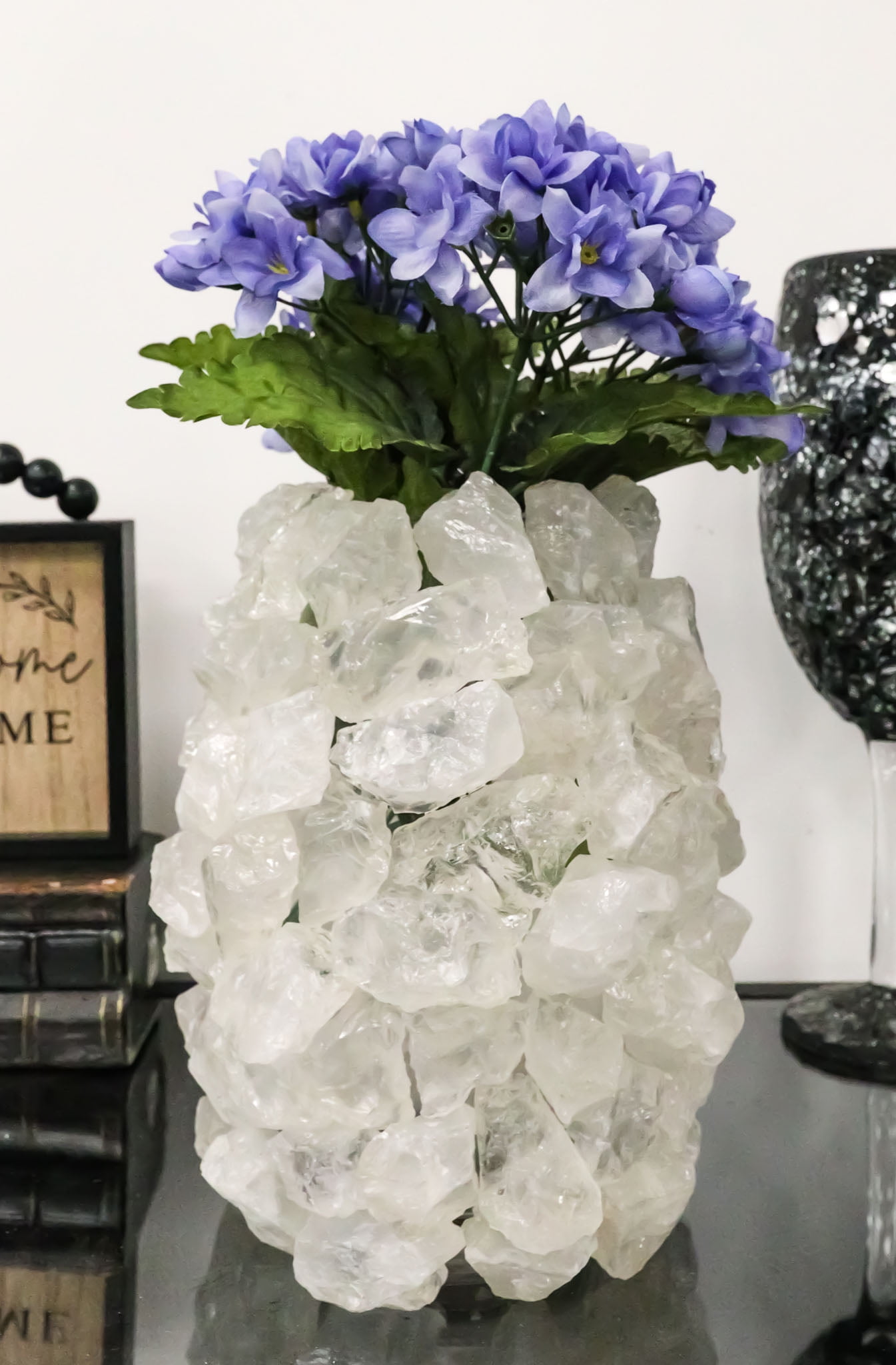Pillar Quartz Crystal Mineral Stone Rocks Floral Vase Modern Accent ...