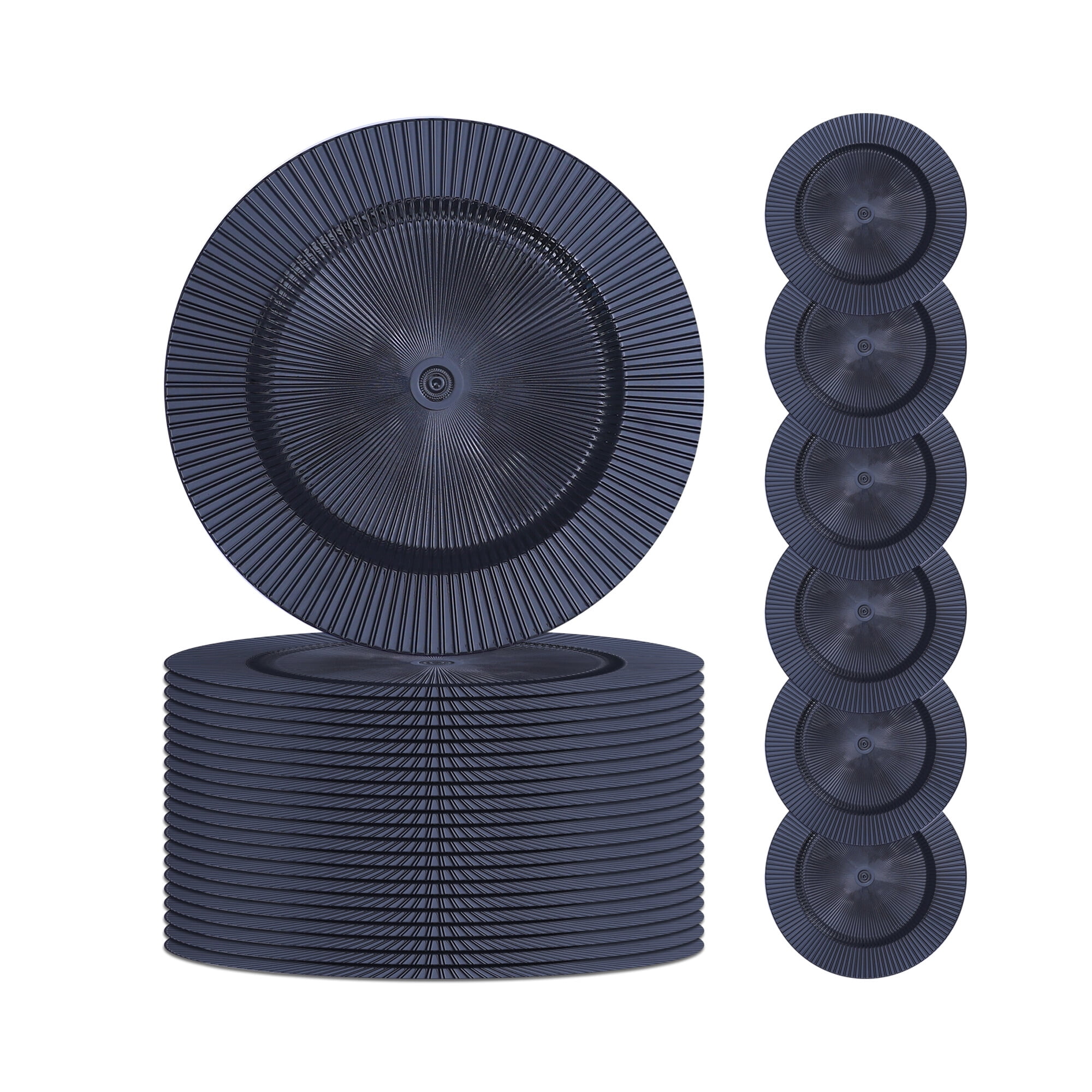 Pillfn 13 Inch Black Plastic Charger Plates Round Ray Pattern Chargers ...