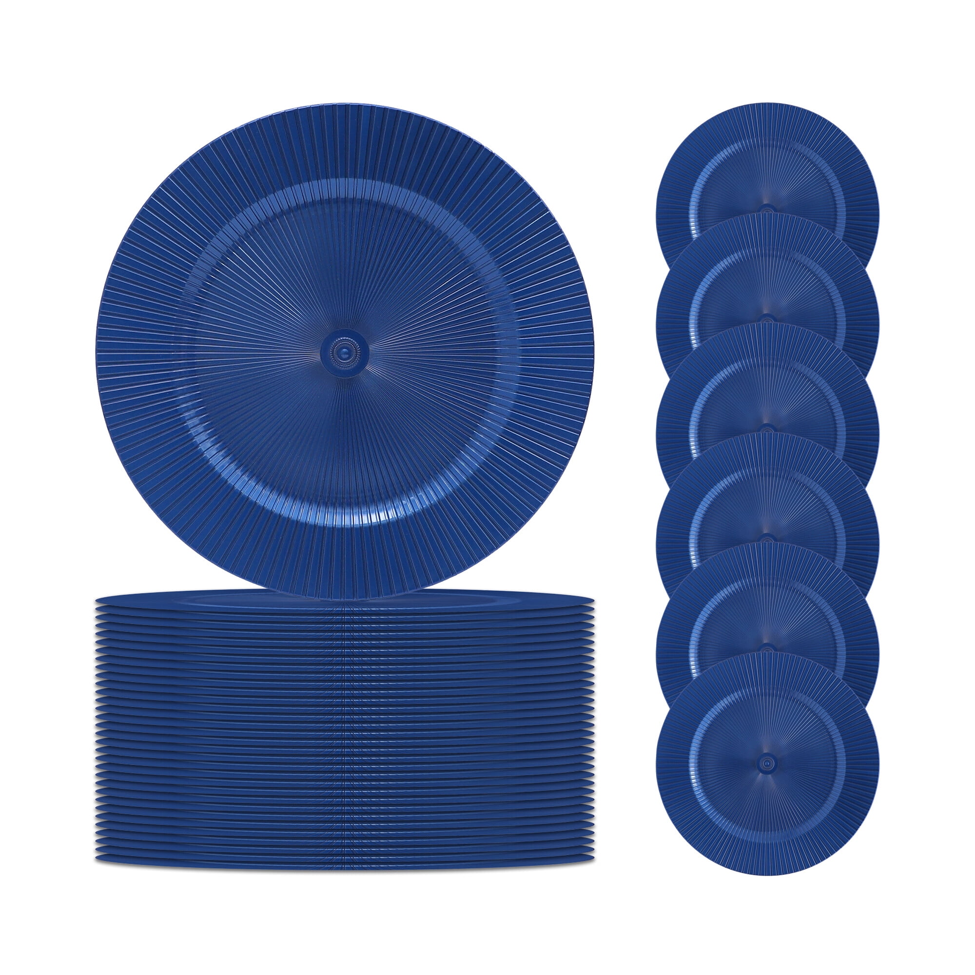 Pillfn 13 Inch Blue Plastic Charger Plates Round Ray Pattern Chargers ...