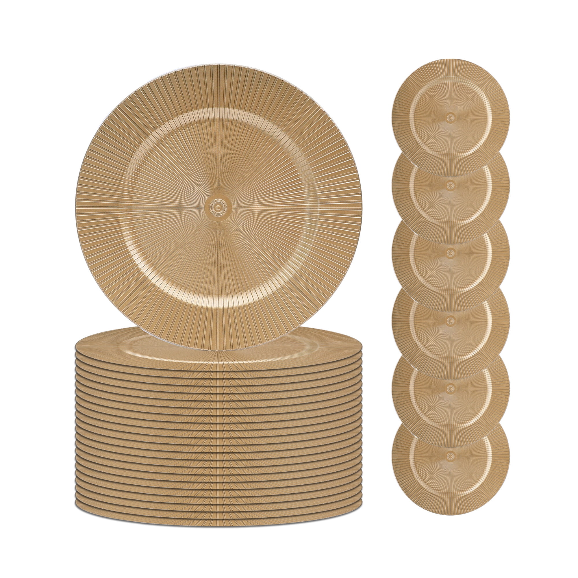 Pillfn 13 Inch Gold Plastic Charger Plates Round Ray Pattern Chargers ...