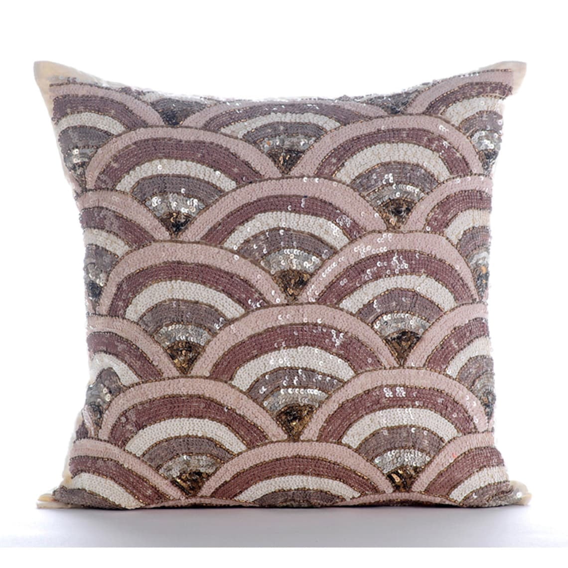 Pillow Case, Beige Pillow Shams, Sequins & Beaded Sparkly Glitter ...