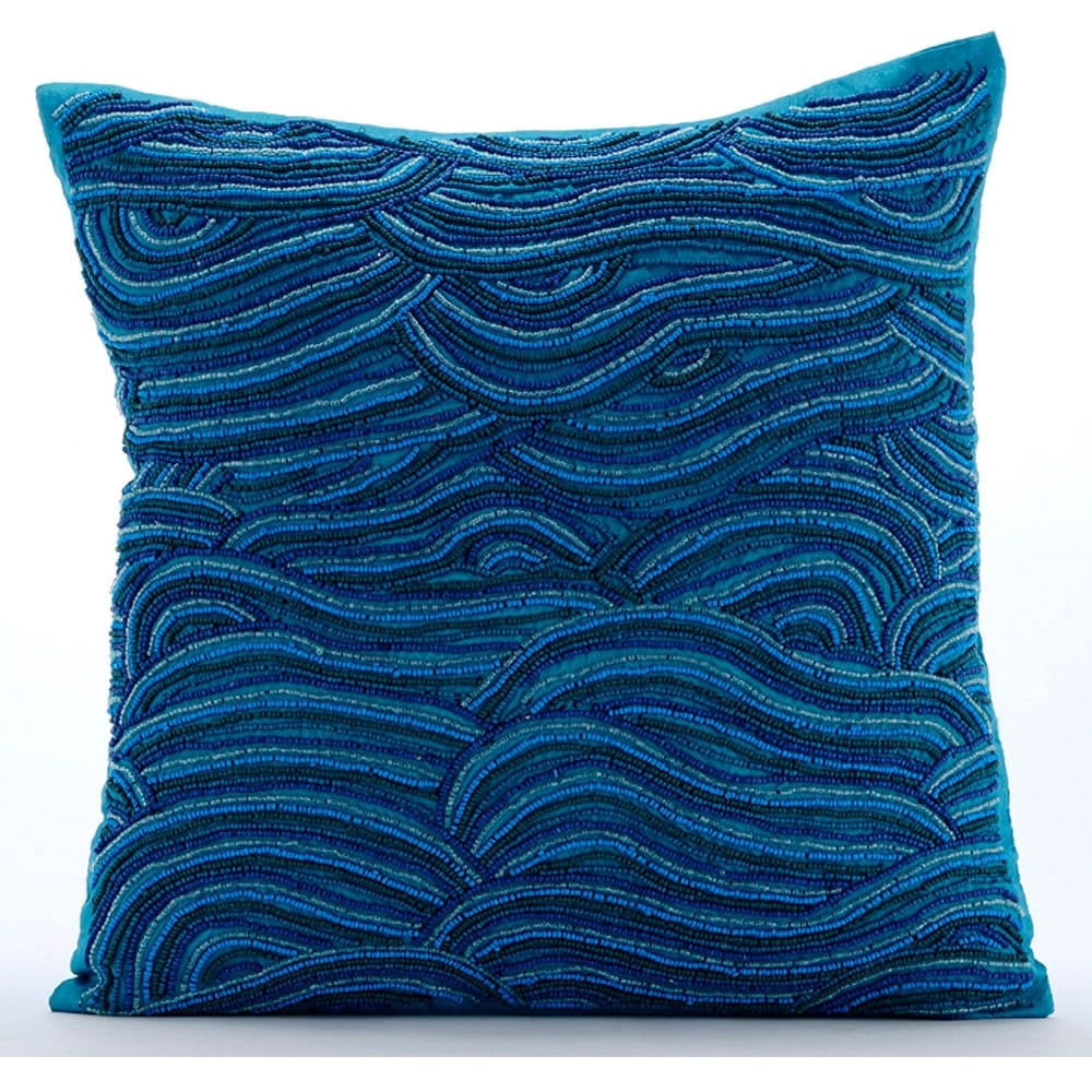 Pillow Case Custom, Blue Pillow Cover, Beaded Ombre Sea Waves Ocean ...