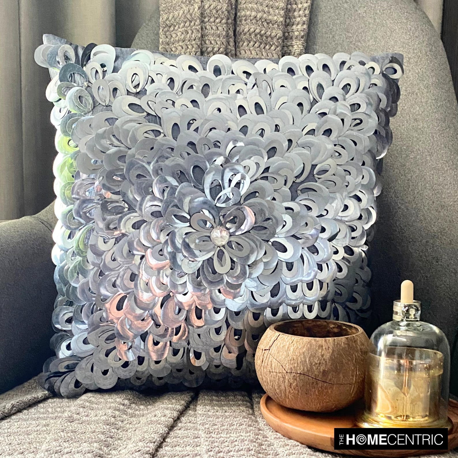 Pillow Case Custom, Silver Shams, 3D Textured Sequins Flower Glitter ...