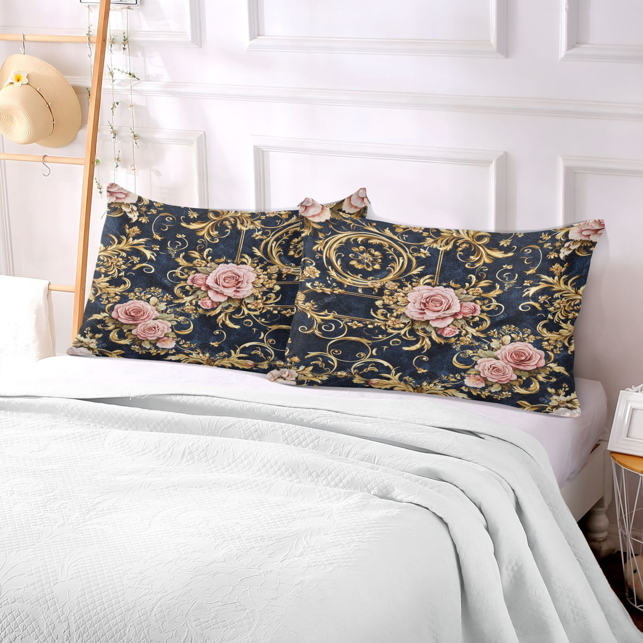 Pillow Case Plush Pillow Floral Pink Roses Gold Filigree Case standard ...
