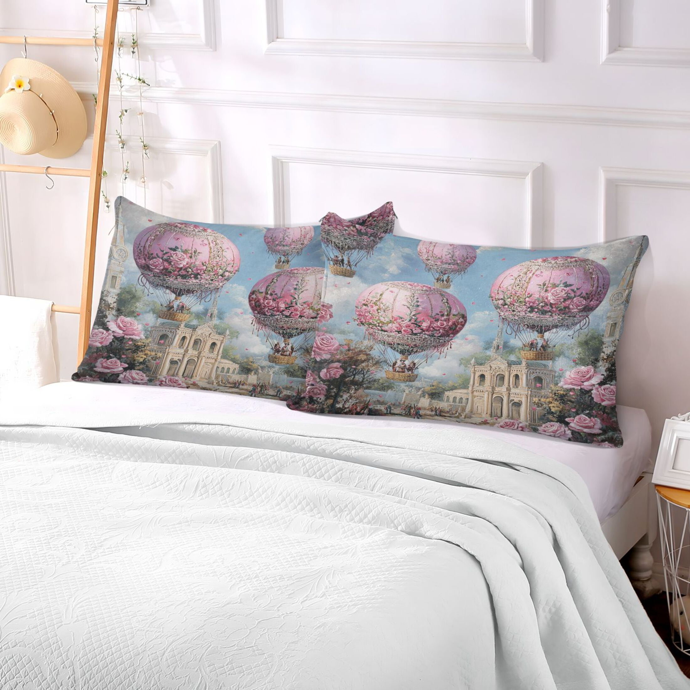 Pillow Case Plush Pillow Pink Floral Hot Air Balloons Case standard ...