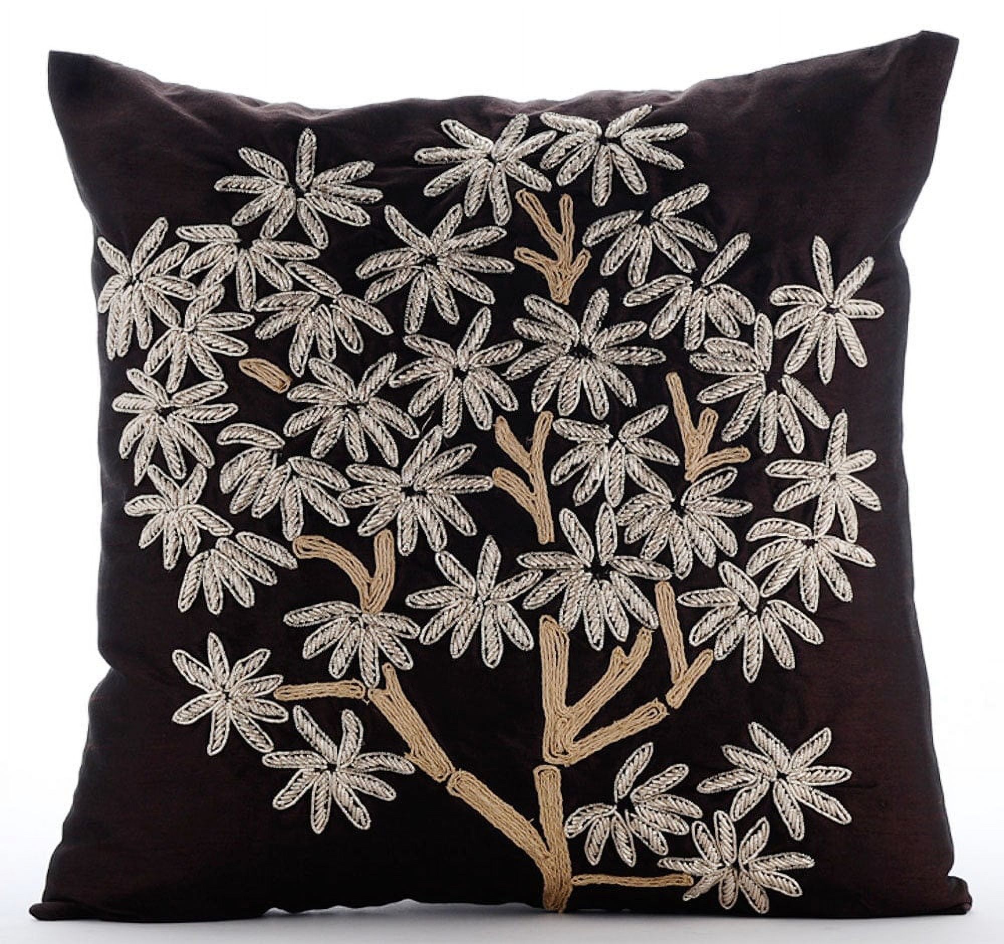 Pillow Case Zip, Brown 14x14 inch (35x35 cm) Zardozi Desert Tree ...