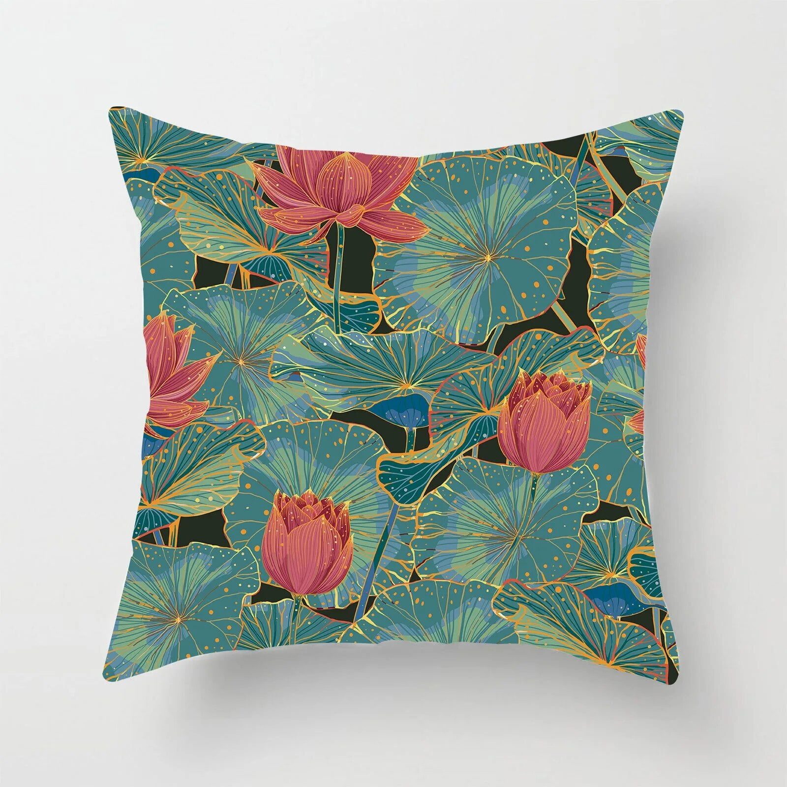Pillow Cases Cotton Linen Digital Printed Lotus Office Bed Sofa Cushion ...