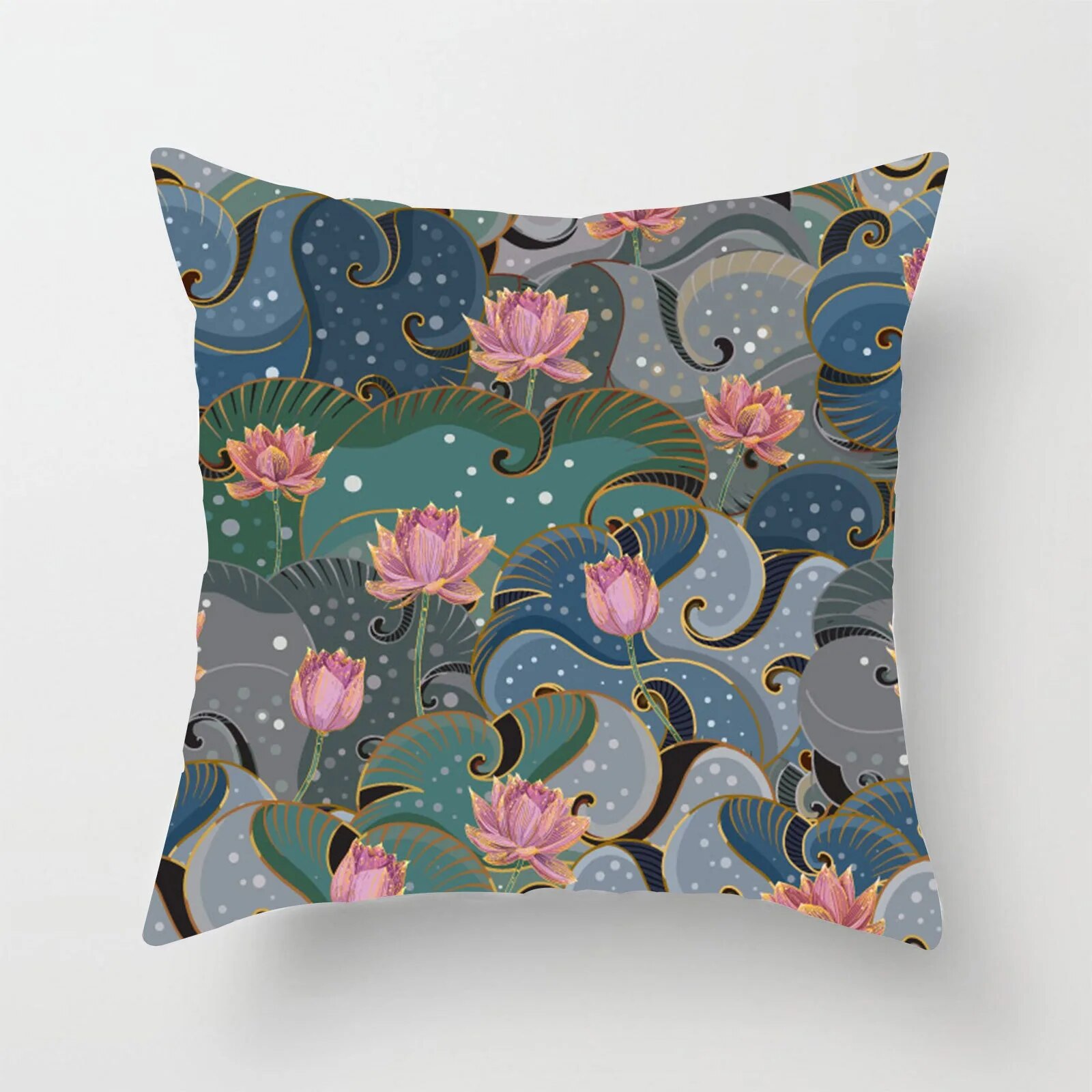 Pillow Cases Cotton Linen Digital Printed Lotus Office Bed Sofa Cushion ...