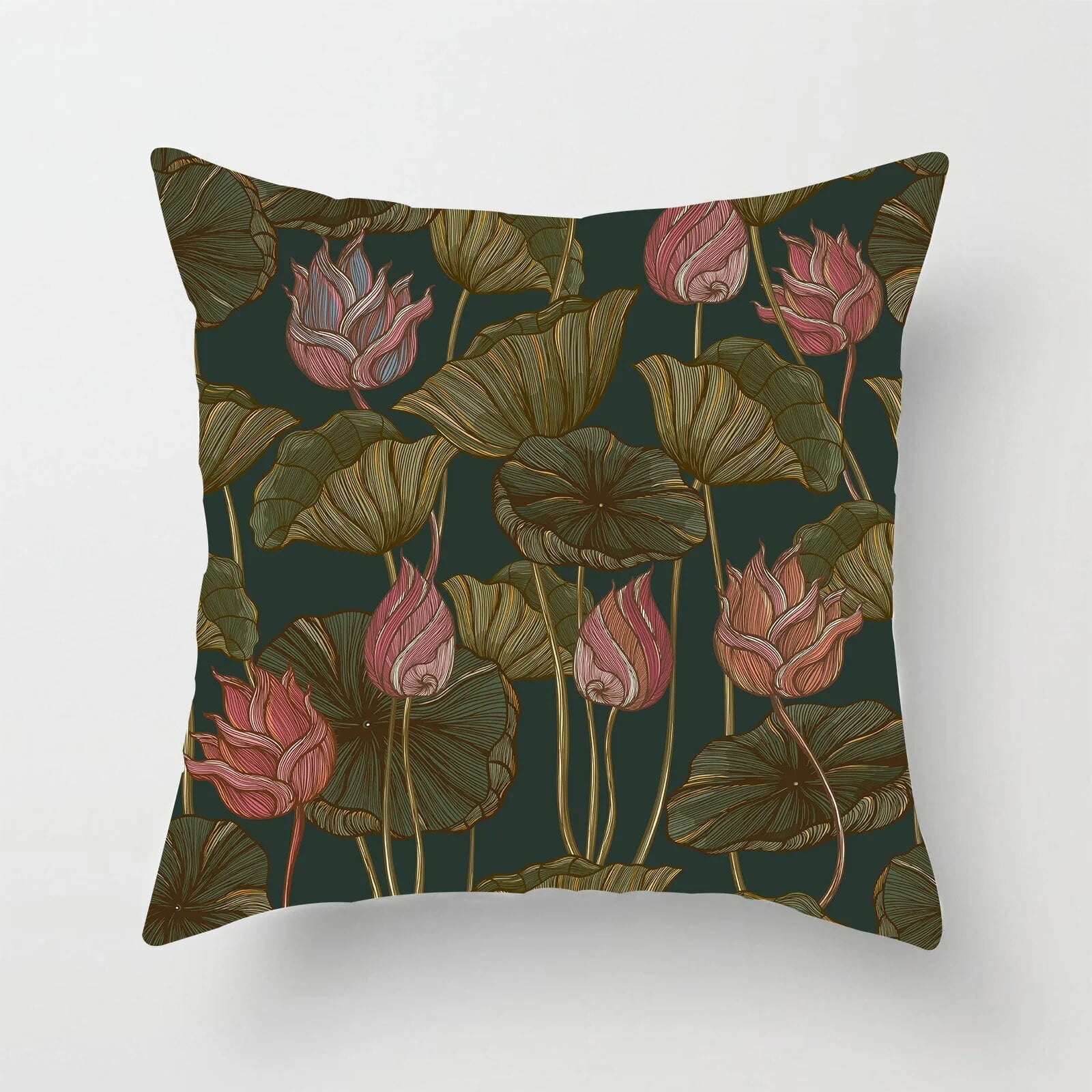 Pillow Cases Cotton Linen Digital Printed Lotus Office Bed Sofa Cushion ...