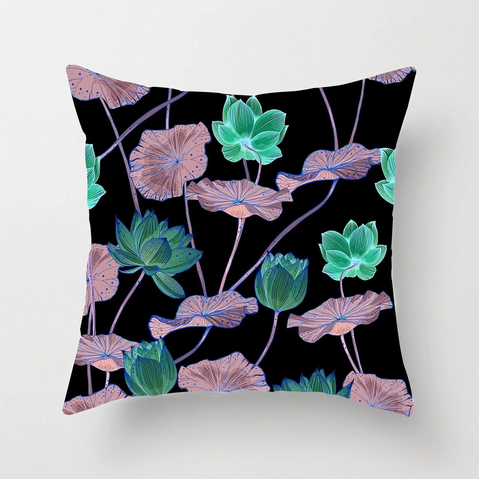 Pillow Cases Cotton Linen Digital Printed Lotus Office Bed Sofa Cushion ...
