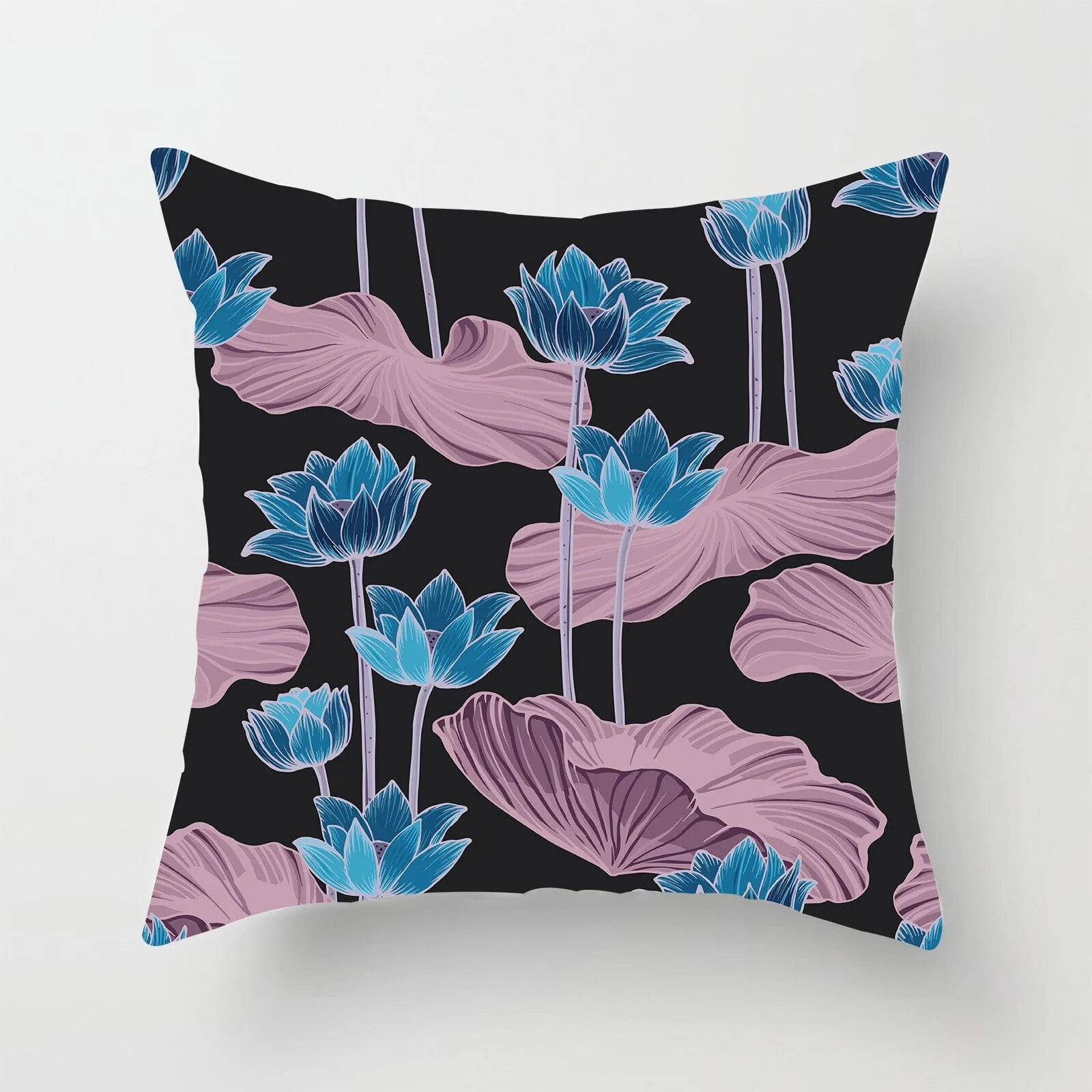 Pillow Cases Cotton Linen Digital Printed Lotus Office Bed Sofa Cushion ...