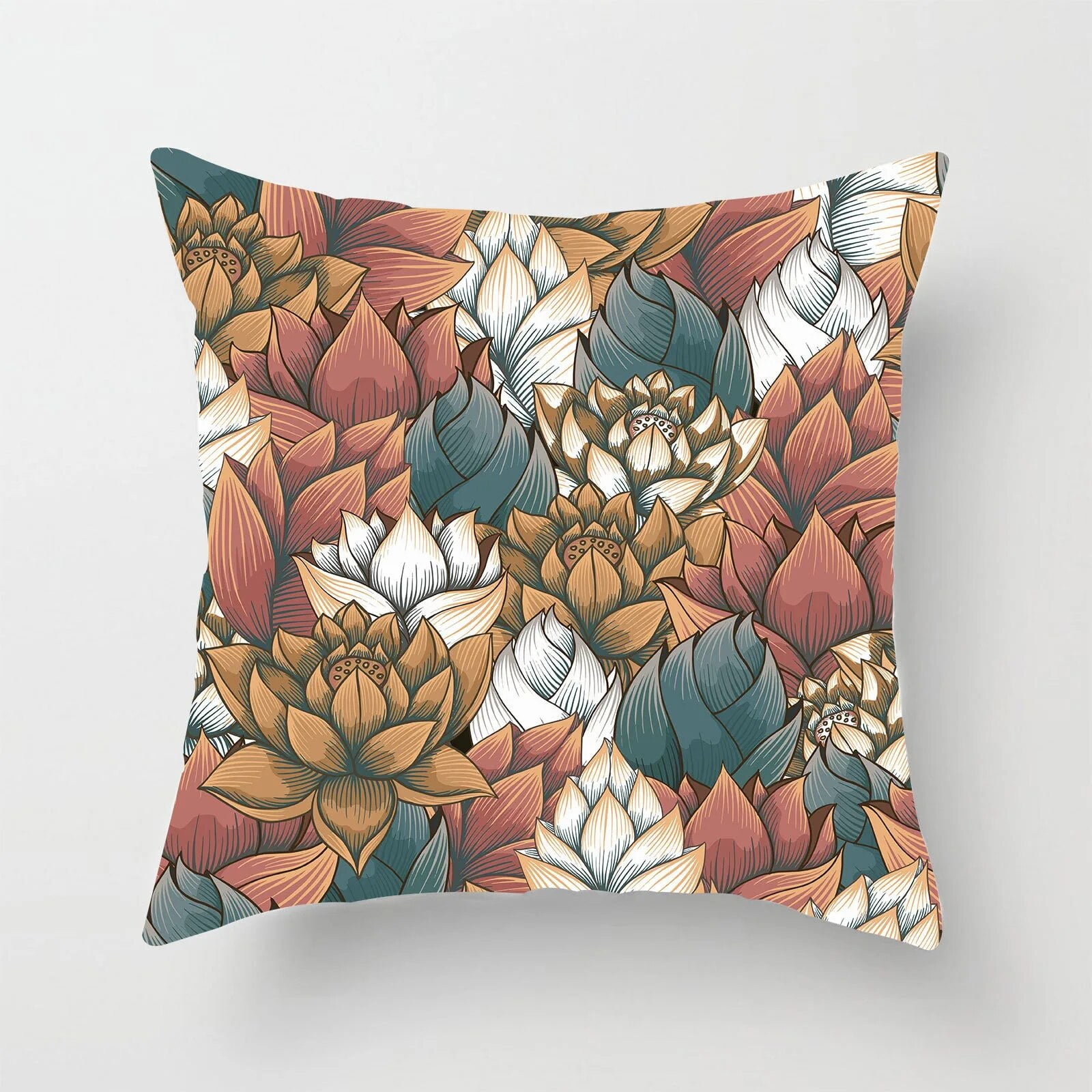 Pillow Cases Cotton Linen Digital Printed Lotus Office Bed Sofa Cushion ...