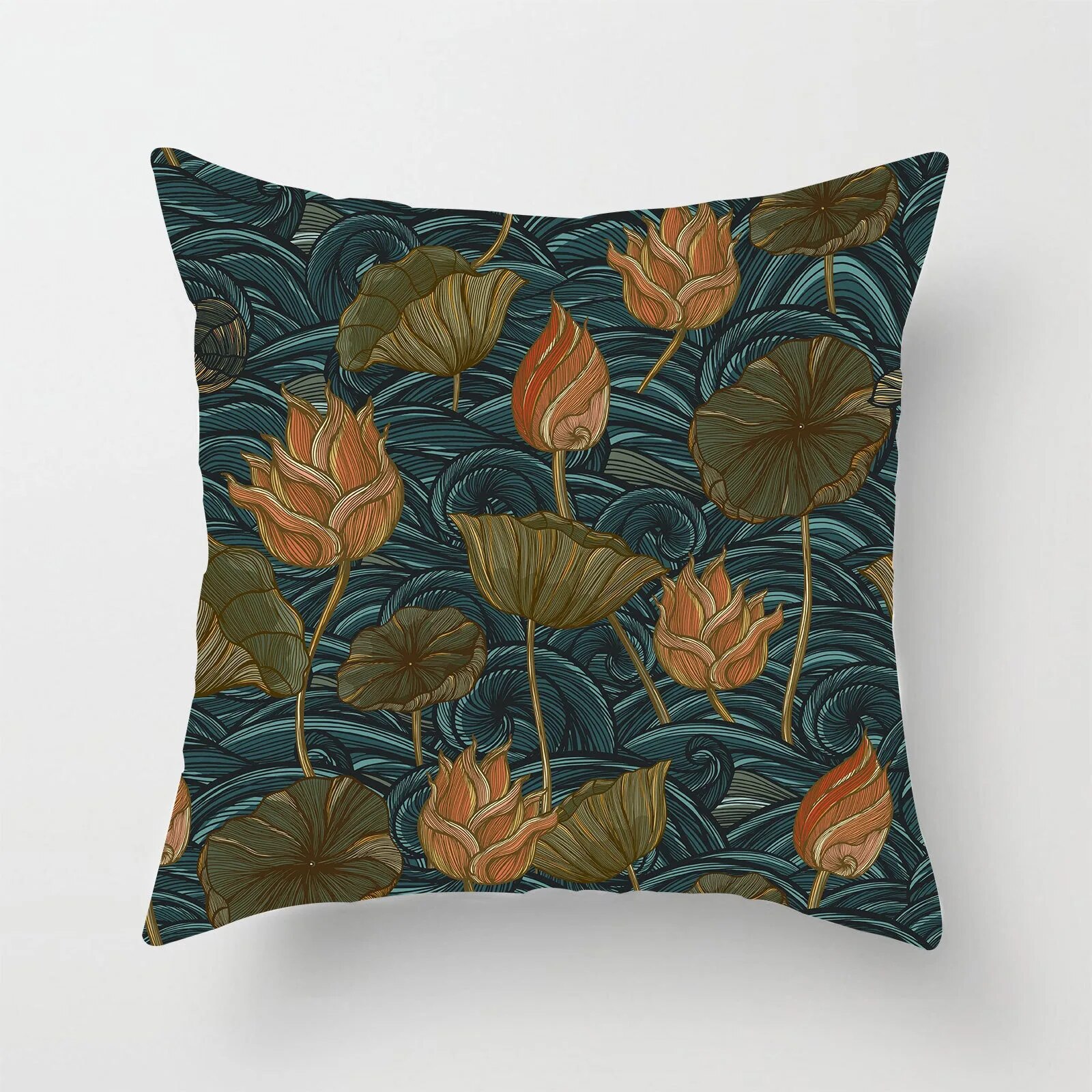 Pillow Cases Cotton Linen Digital Printed Lotus Office Bed Sofa Cushion ...