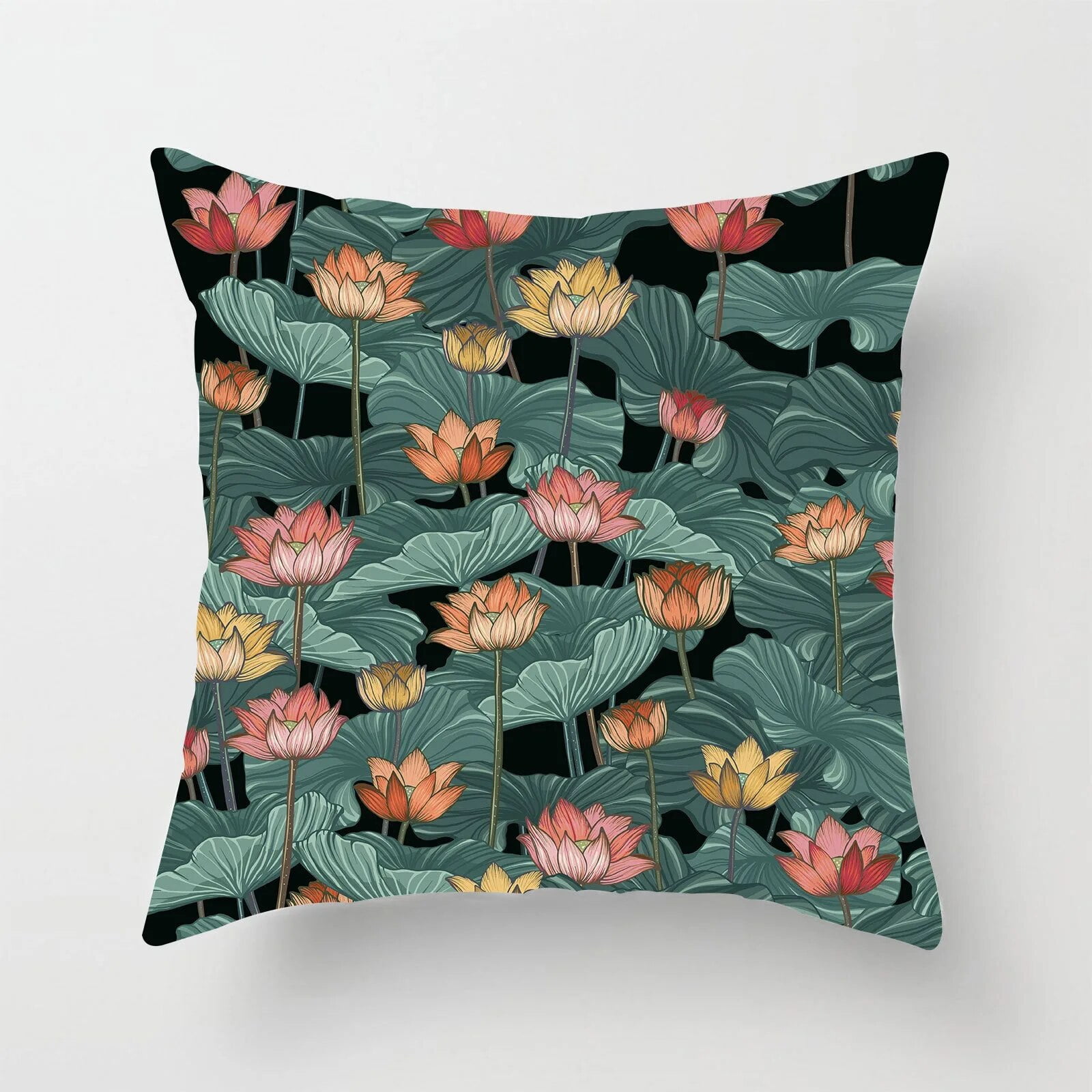 Pillow Cases Cotton Linen Digital Printed Lotus Office Bed Sofa Cushion ...