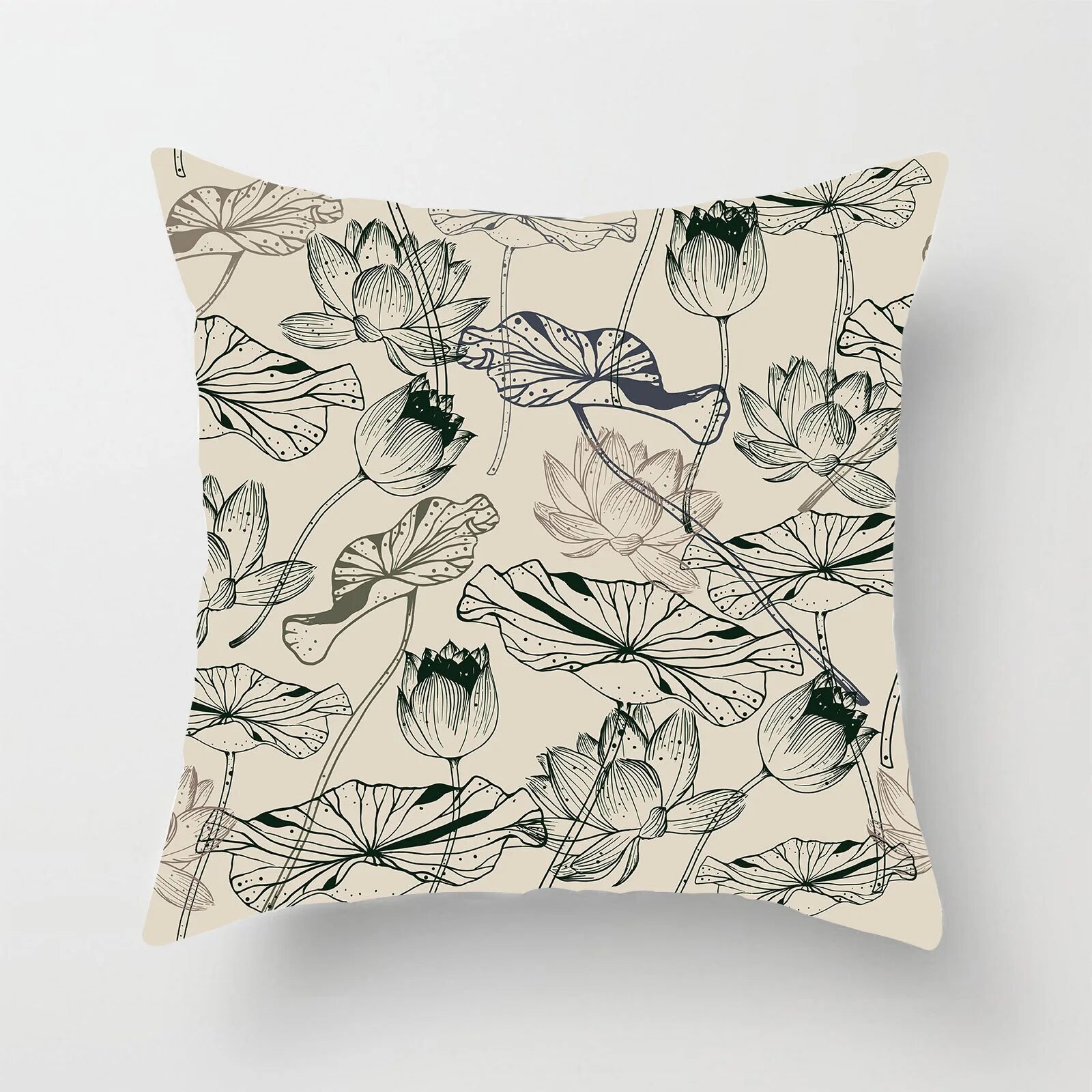 Pillow Cases Cotton Linen Digital Printed Lotus Office Bed Sofa Cushion ...