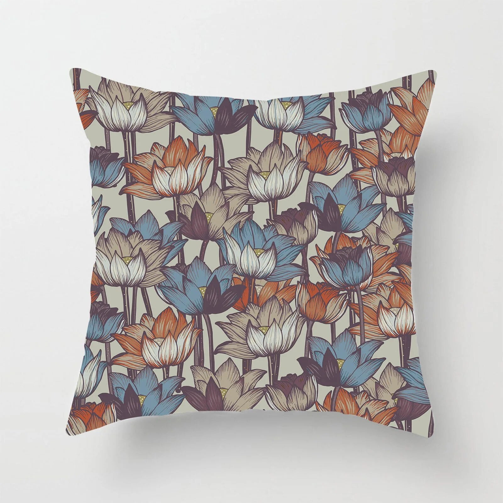 Pillow Cases Cotton Linen Digital Printed Lotus Office Bed Sofa Cushion ...