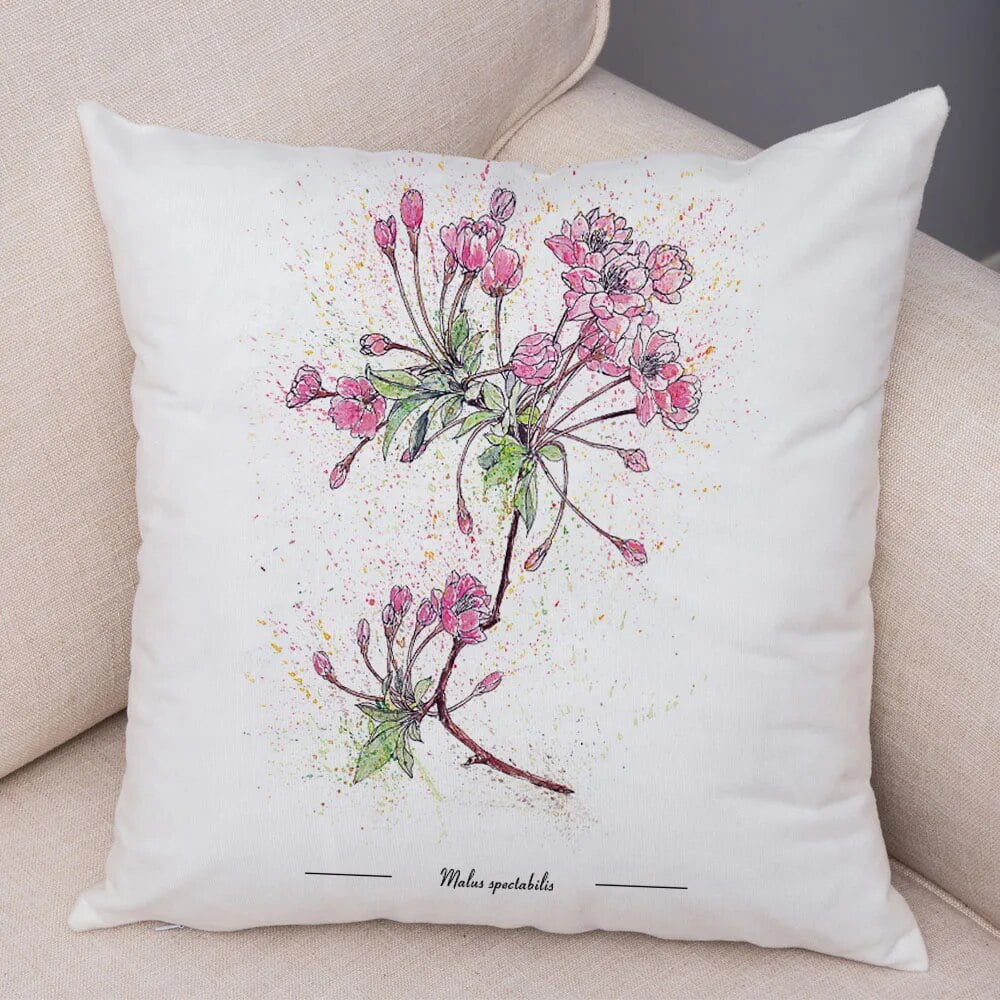 Pillow Cases Cotton Linen Watercolor Floral Nordic Print Pattern ...