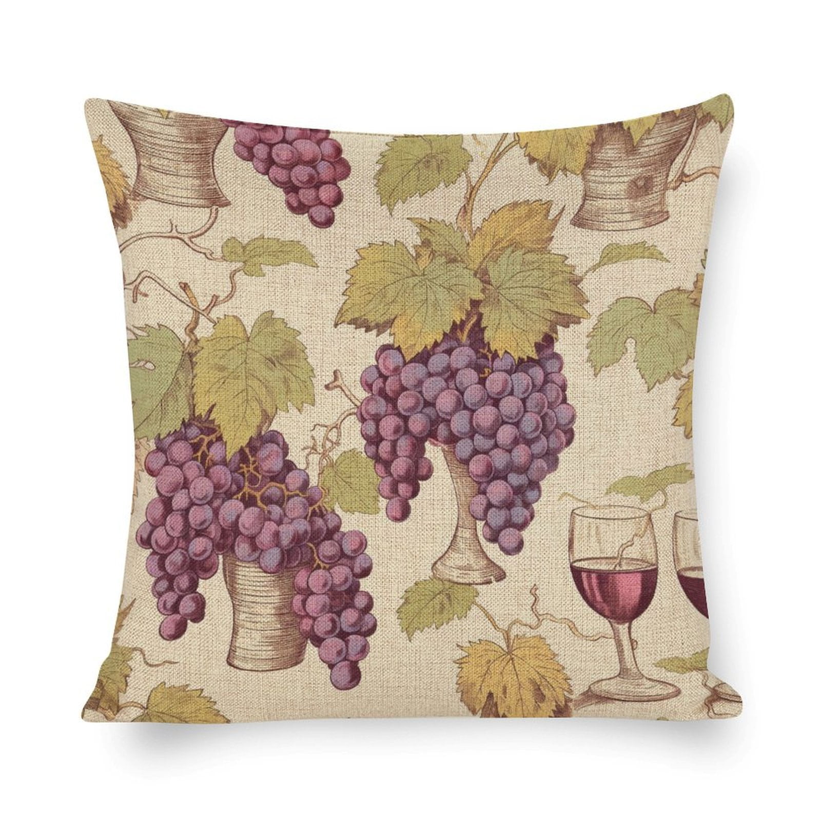 Pillow Cases Wine And Grape Vintage Art Zippered Pillow Cover Red Wine ...