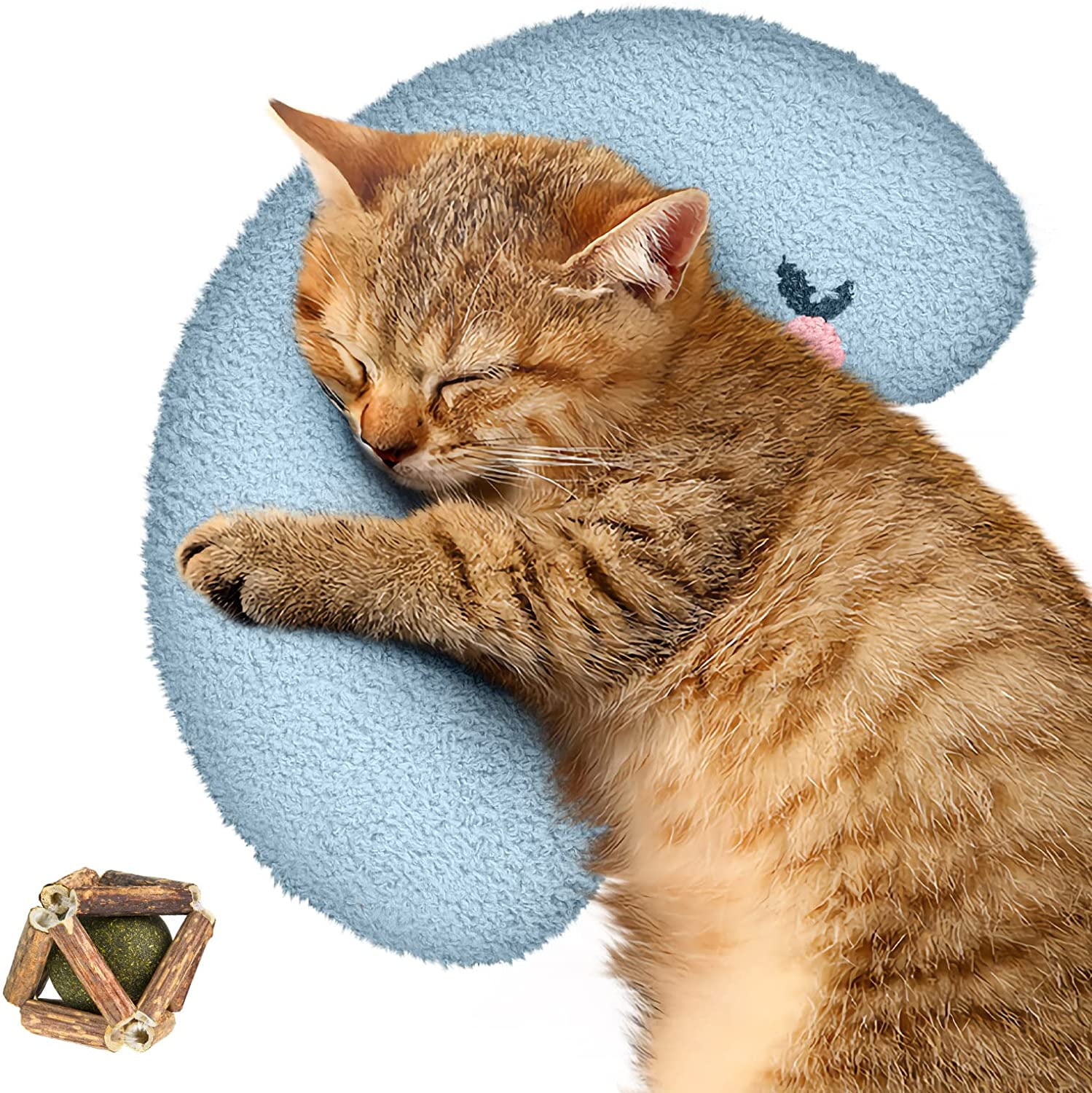 Pillow for Cats, Ultra Soft Fluffy Pet Calming Toy Half Donut Cuddler ...