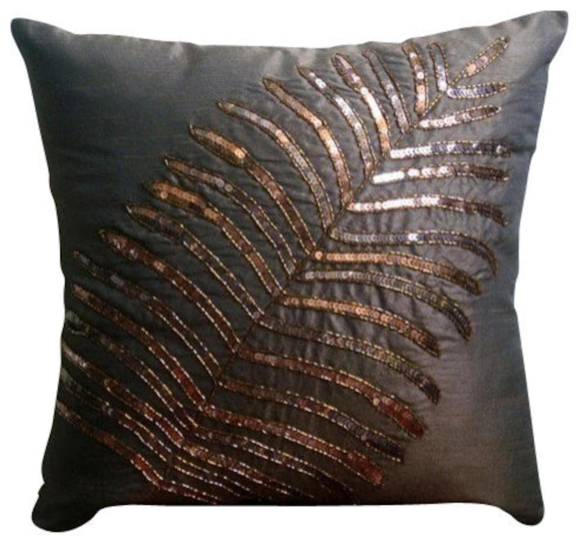 Pillow Cover, Brown Pillows Cover, Sequins Leaf Tropical Theme Pillows ...