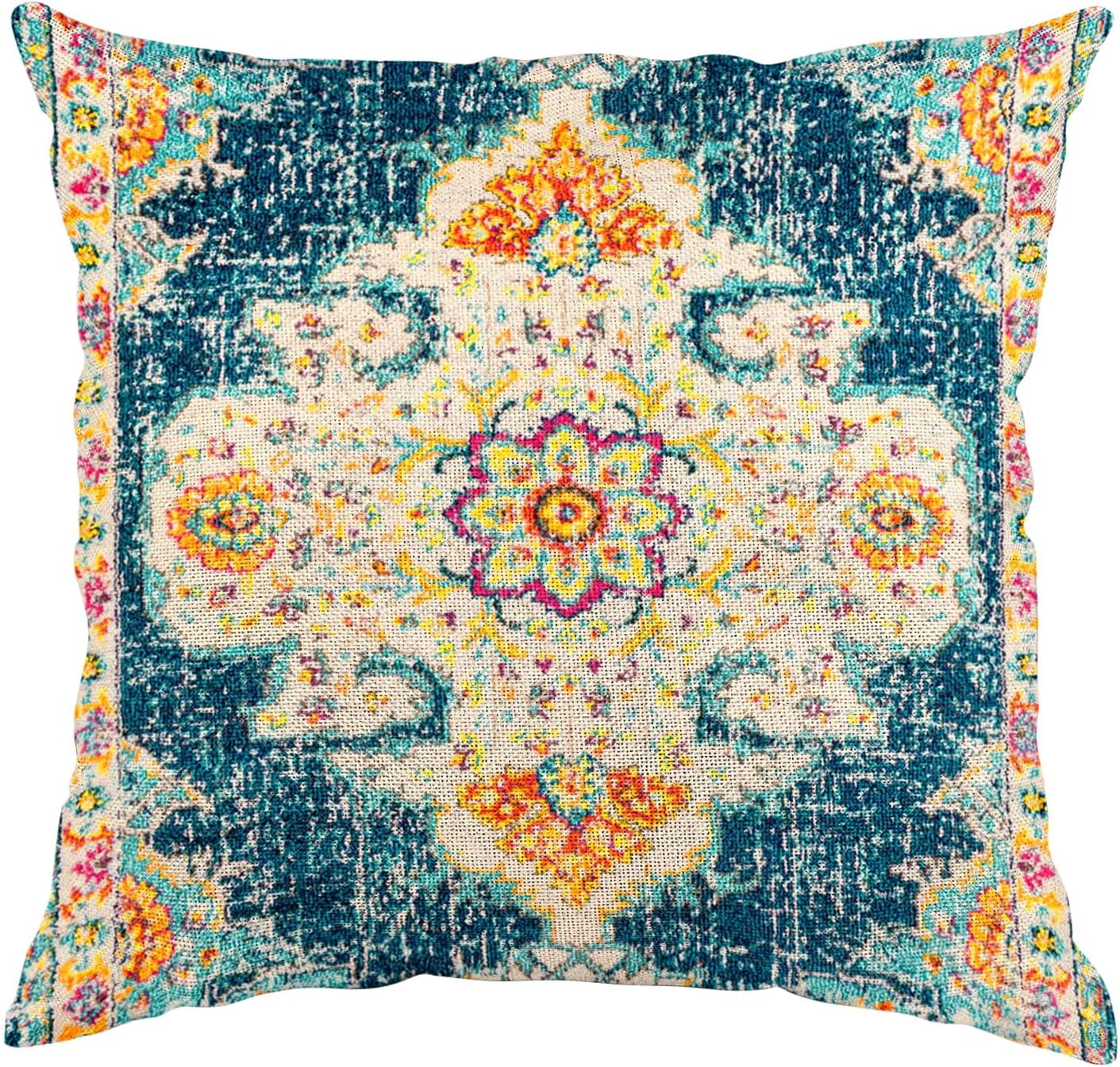 Pillow Cover,Retro Blue Ethnic Design Outdoor Decorative 16x16inch ...