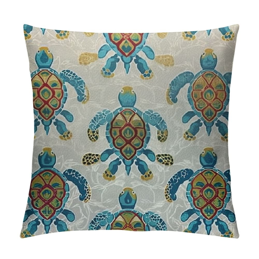 Pillow Cover Sea Turtles on A White Background Agate Golden Blue - Soft ...