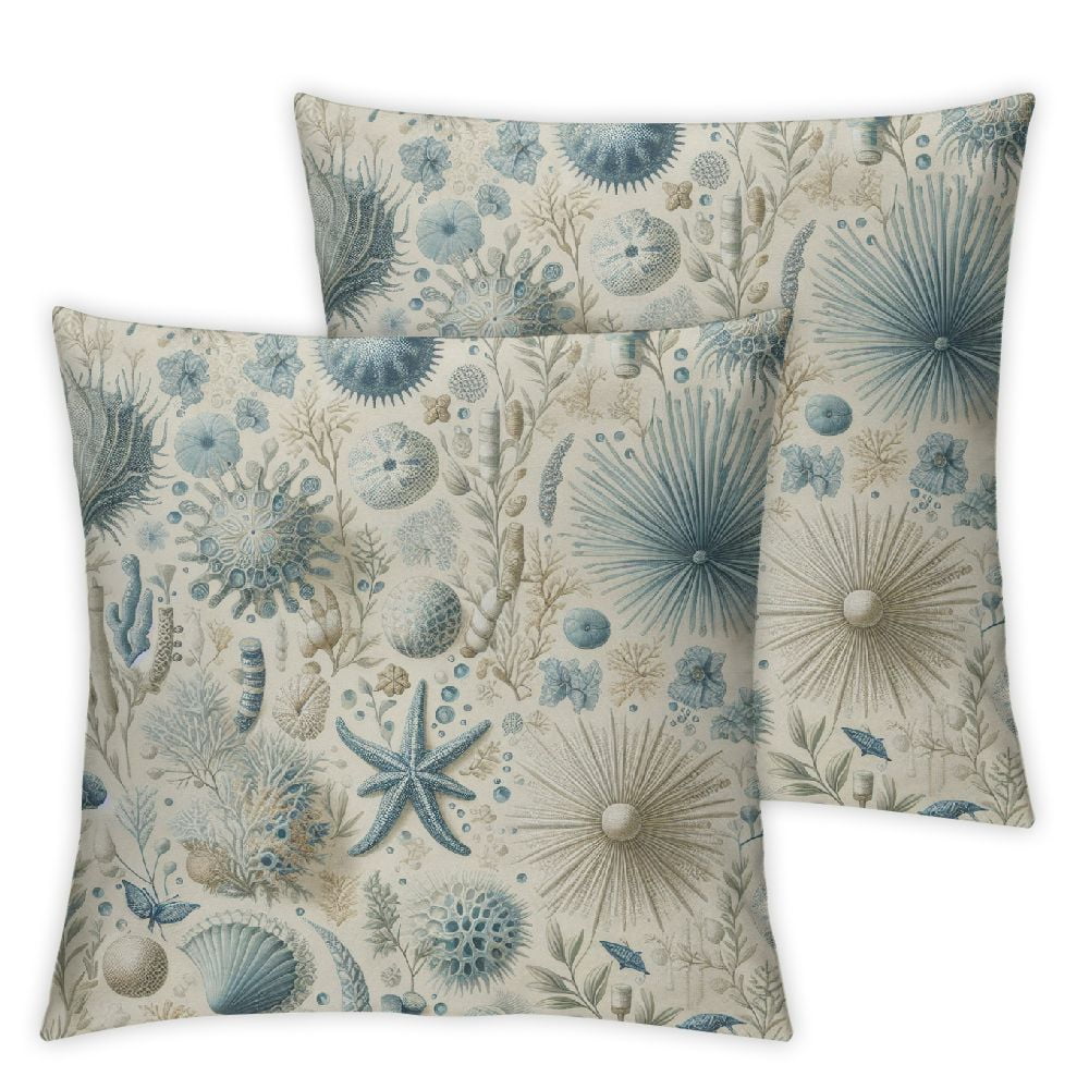 Pillow Covers 18x18 Set of 2, Beach Seashell Coral Starfish Decorative ...