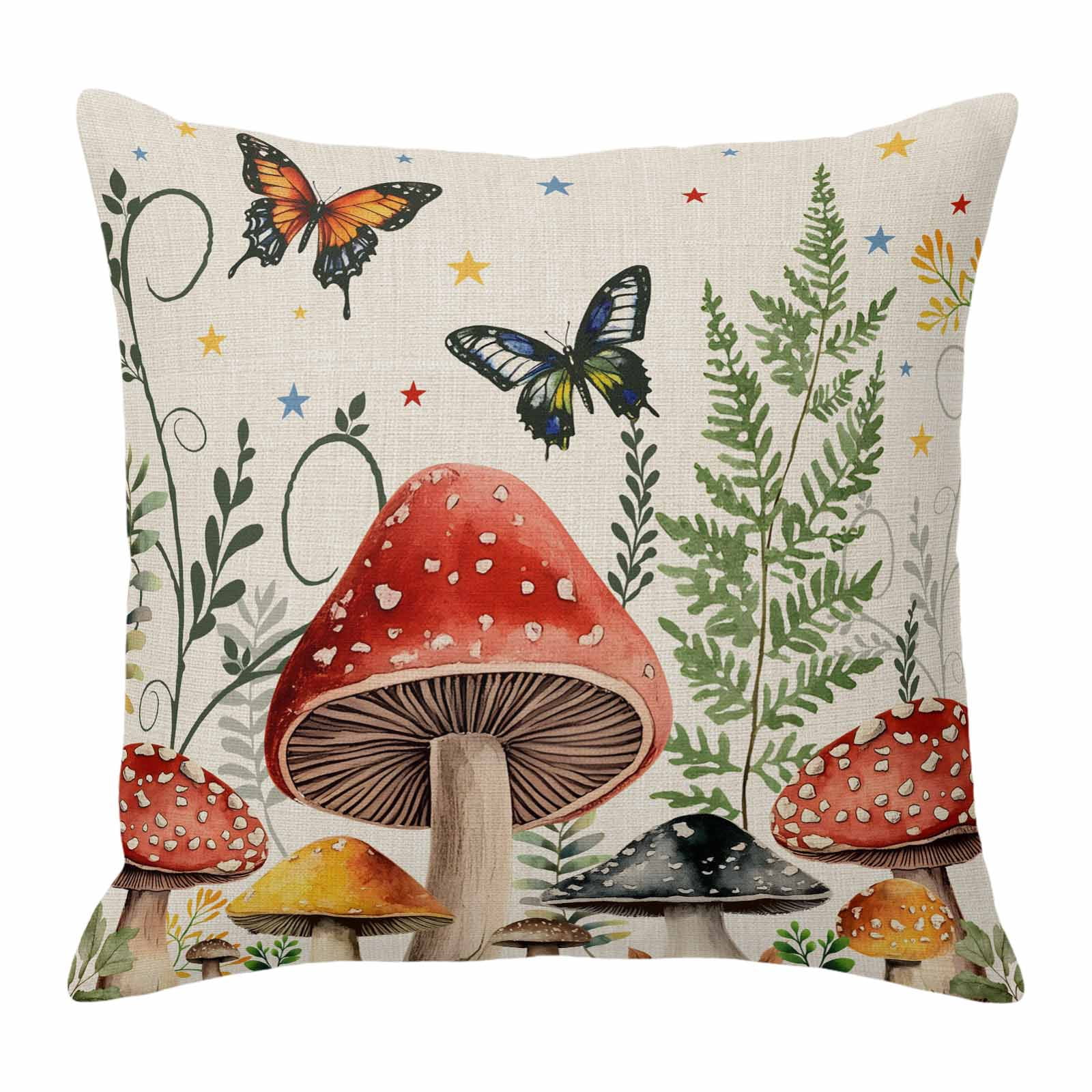 Pillow Covers 24x24 Inch, Mushrooms Linen Pillowcase with Invisible ...