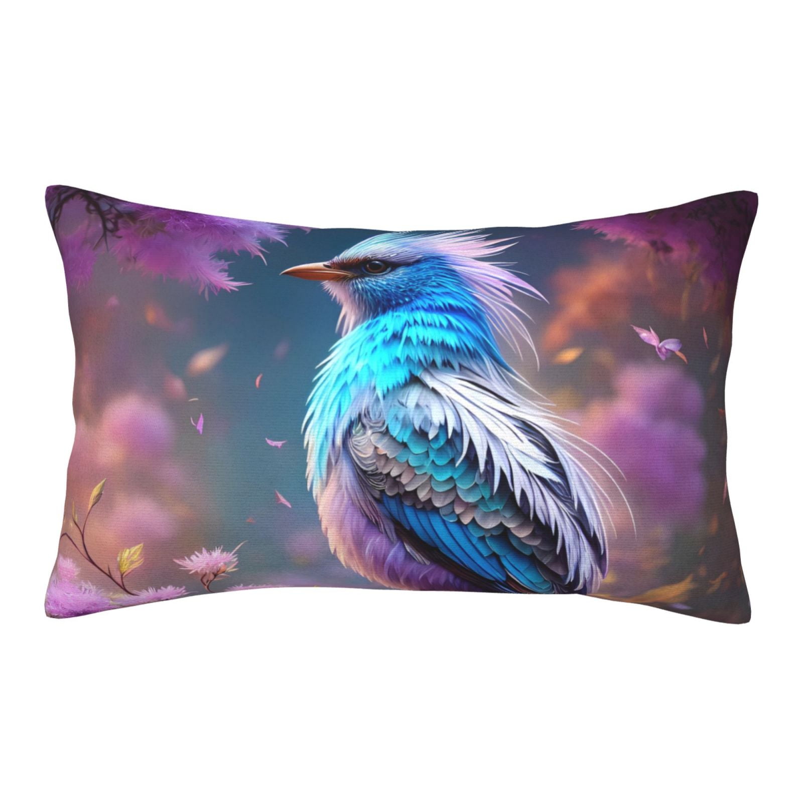 Pillow Covers - Beautiful Pink Flower Blue Bird Soft Cozy Zipper Pillow ...