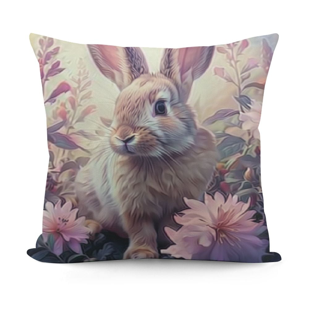 Pillow Covers Rabbit Sitting in Pink Flowers and Petals Square Couch ...