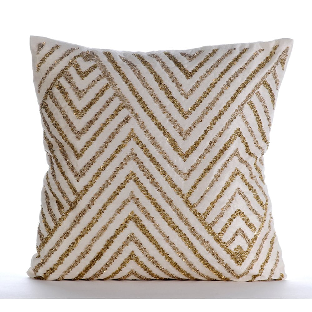 Pillow Covers With Zippers, Ivory Pillow Cover, Sequins Chevron Zig Zag ...