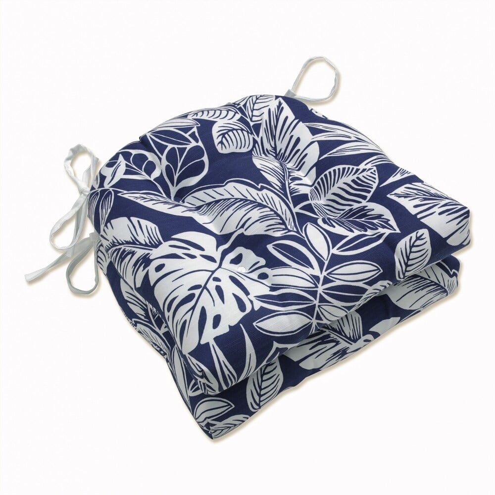 Pillow Perfect Delray Navy Reversible Chair Pad (Set of 2) - 16 X 15.5 ...