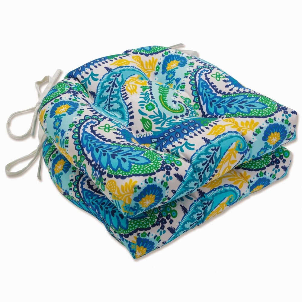 Pillow Perfect Outdoor Amalia Paisley Blue Reversible Chair Pad (Set of ...