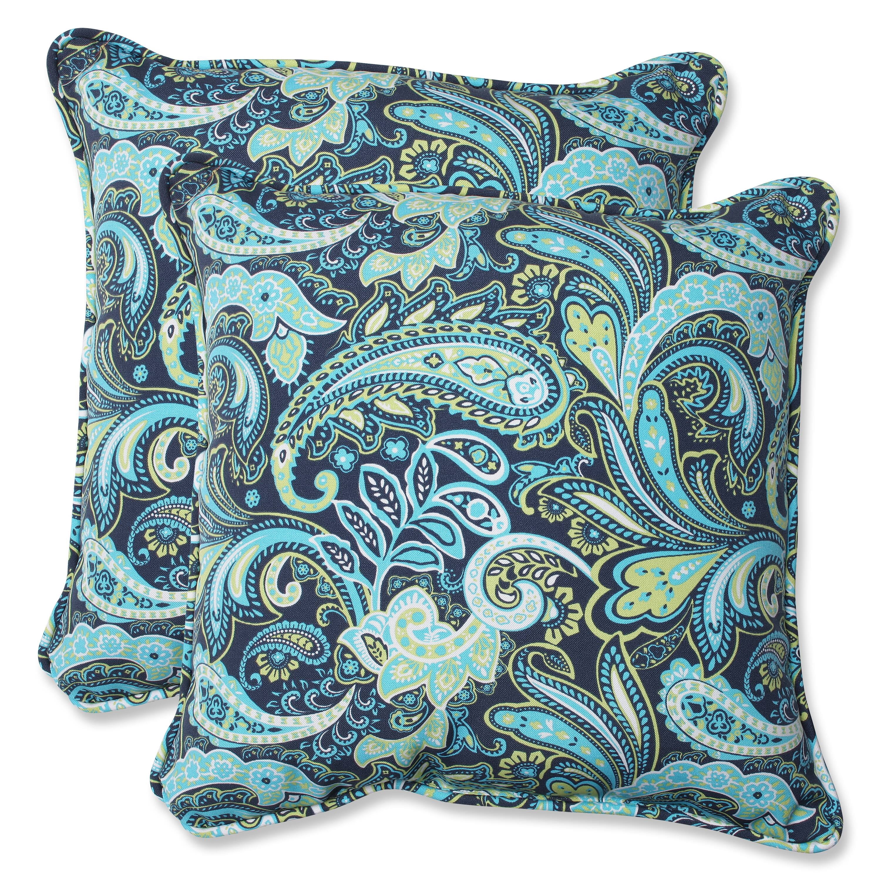 Pillow Perfect Pretty Paisley 18.5-inch Navy Outdoor Throw Pillow (Set ...