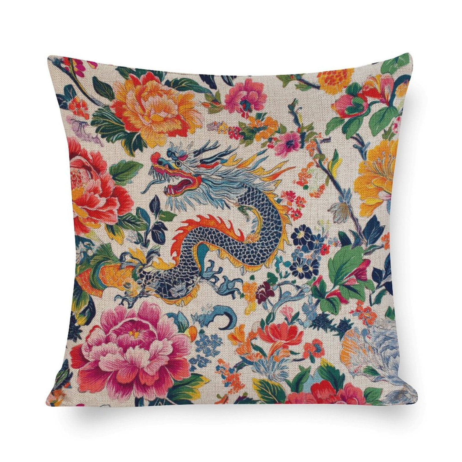 Pillow Protector Chinoiserie Dragon And Flowers Throw Pillow Cover ...