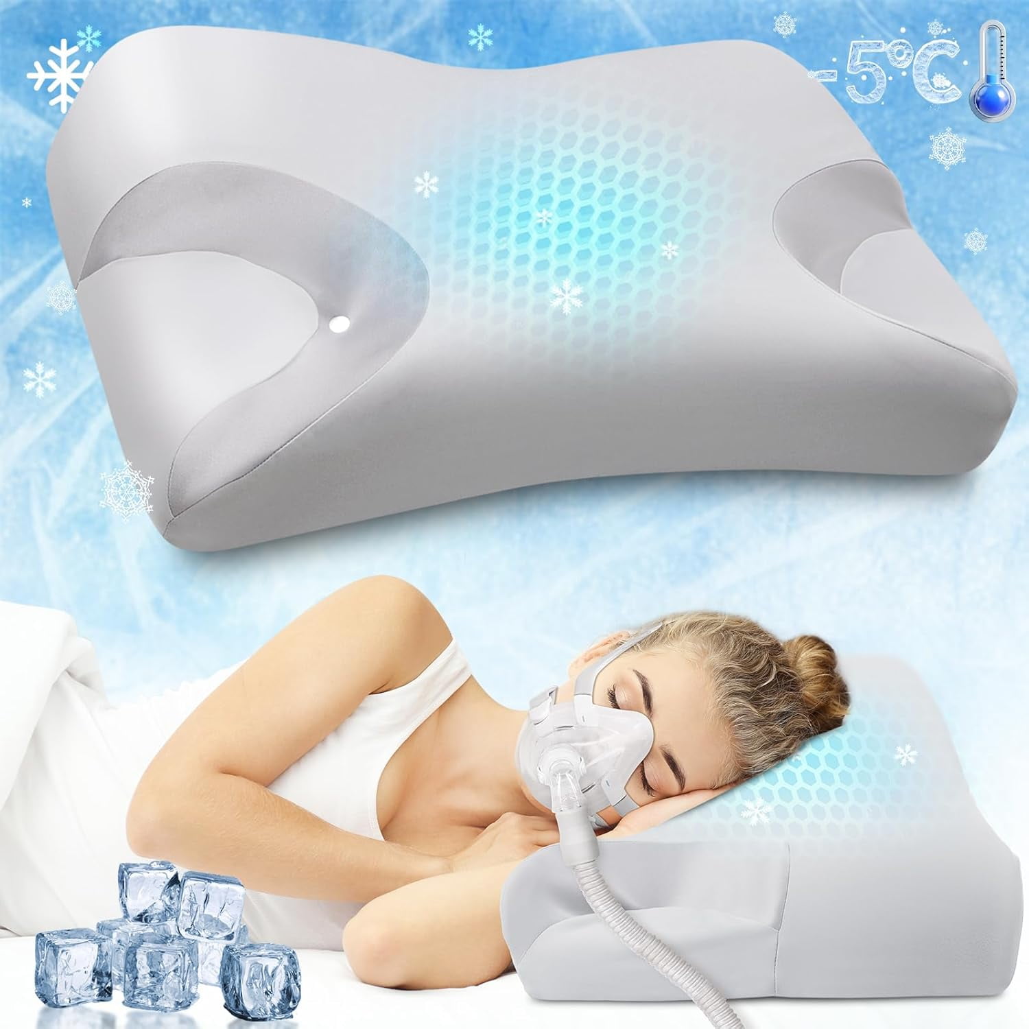 Pillow for Side Sleepers - Sleep Apnea Pillow for CPAP User - Reduce ...