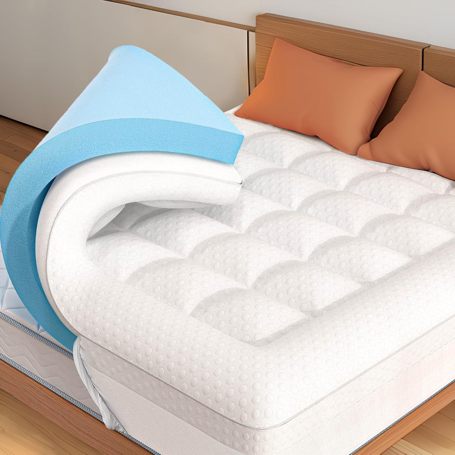 Pillow Top Mattress Topper Twin Size, 3 Inch Dual Layer Memory Foam ...