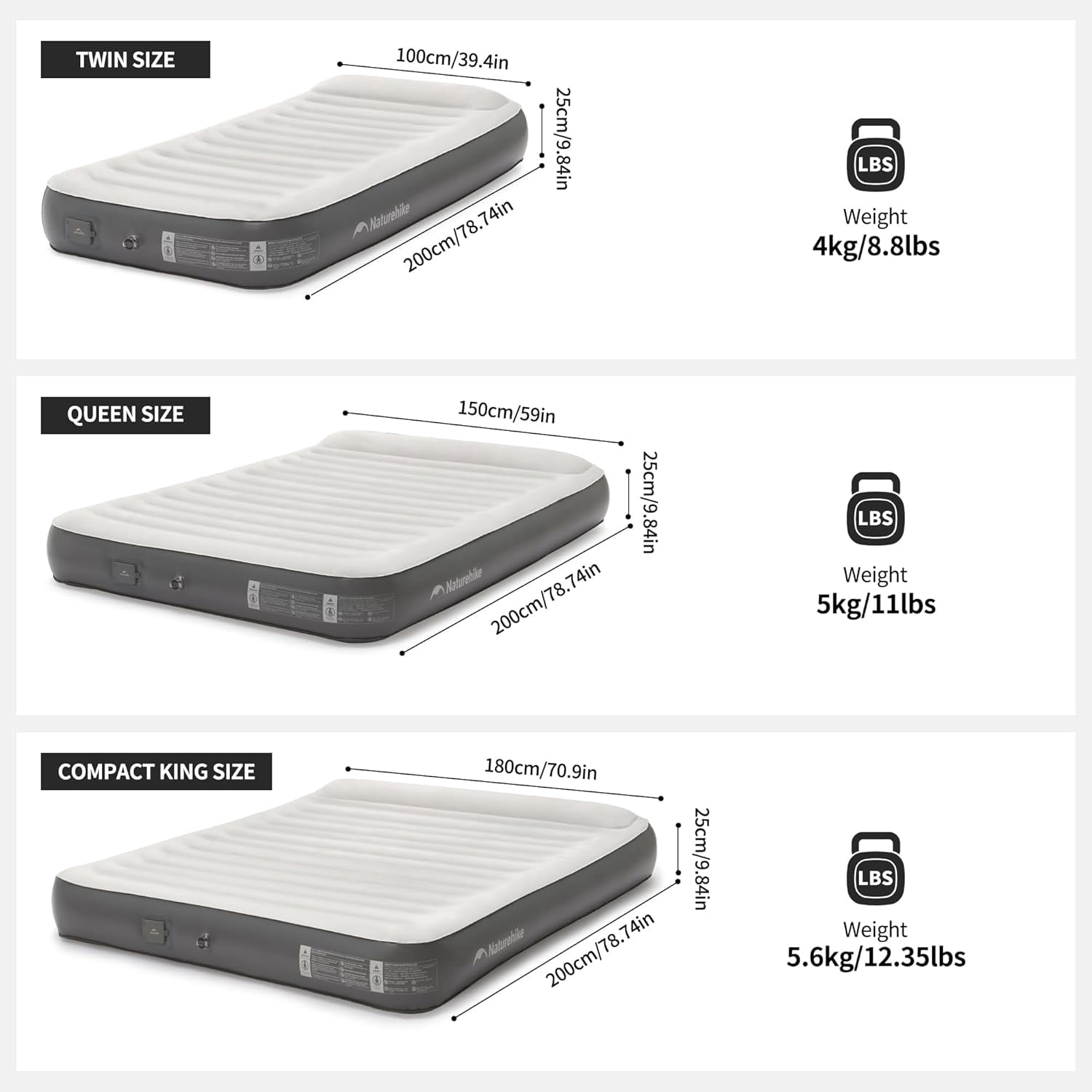 Pillow Top Plush Narrow King Air Mattress with Rechargeable Built-in ...